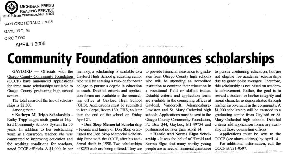Through The Archives Otsego Community Foundation